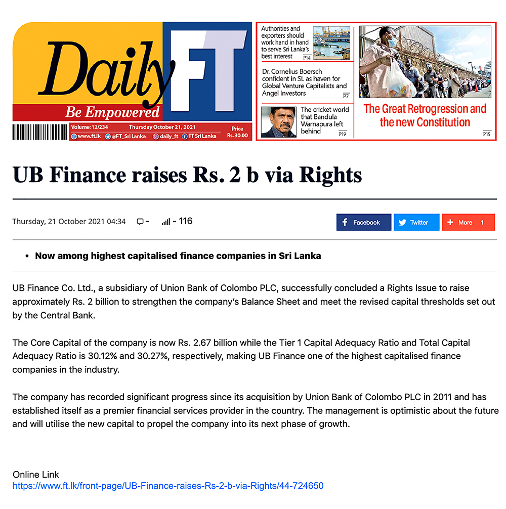 UB Finance PLC - A Union Bank Company